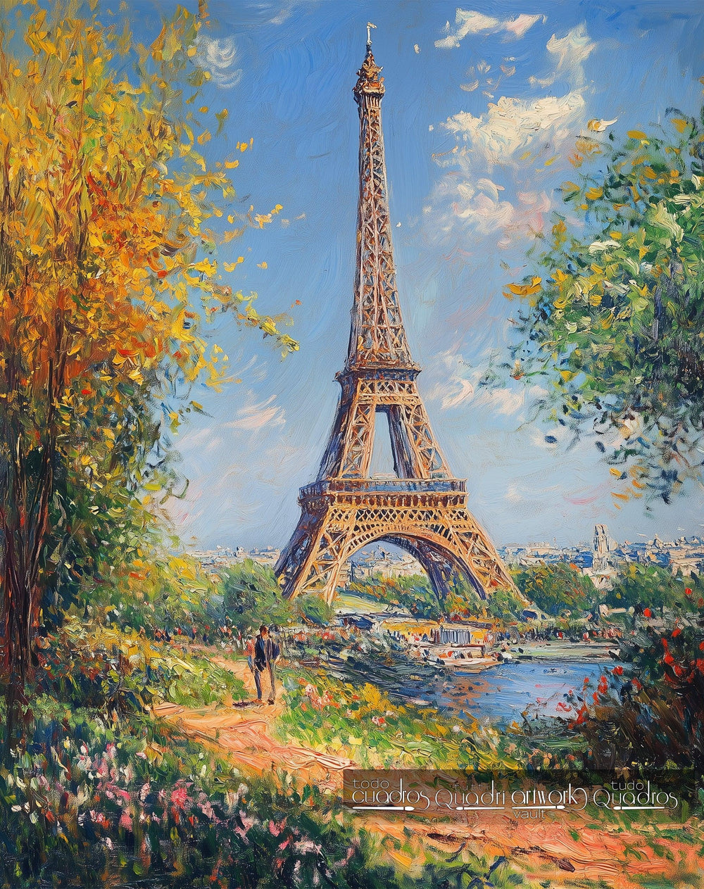 Los jardines de París, cuadro al óleo estilo Monet moderno